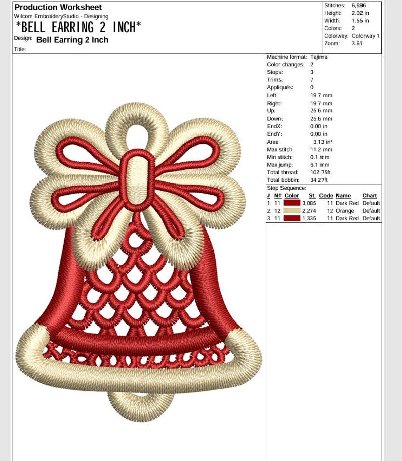 FSL Bell Earrings Machine Embroidery Design – Free Standing Lace ...