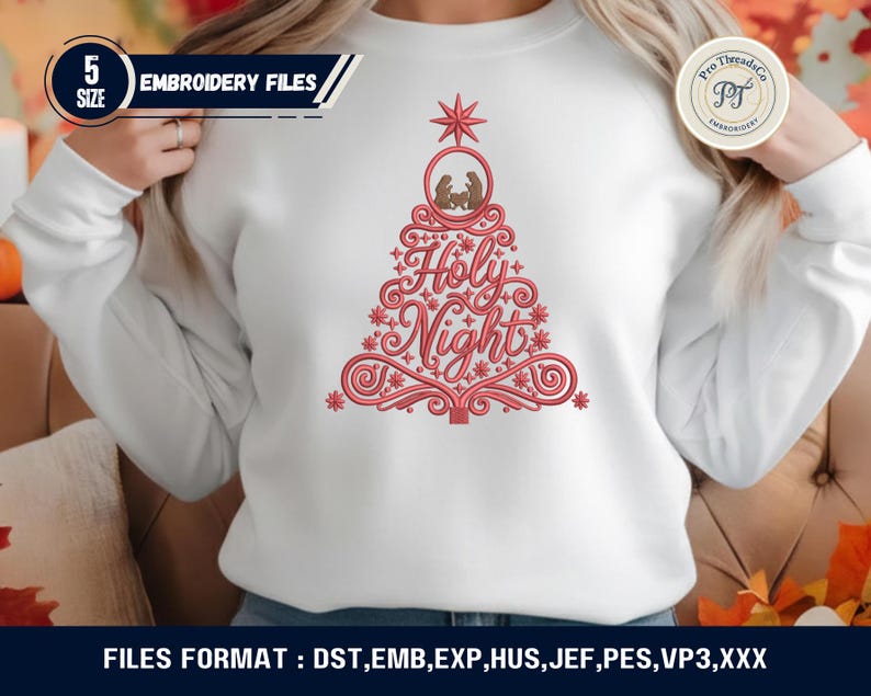 Holy Night Christmas Tree Embroidery Design for Machine Embroidery ...