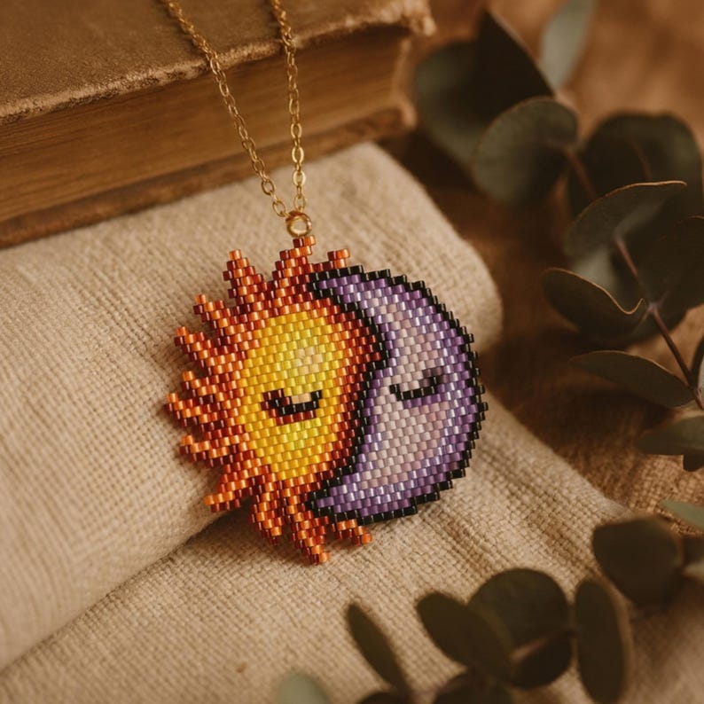 Sun and Moon Bead Pattern PDF – Brick Stitch & Peyote Pendant | Miyuki ...
