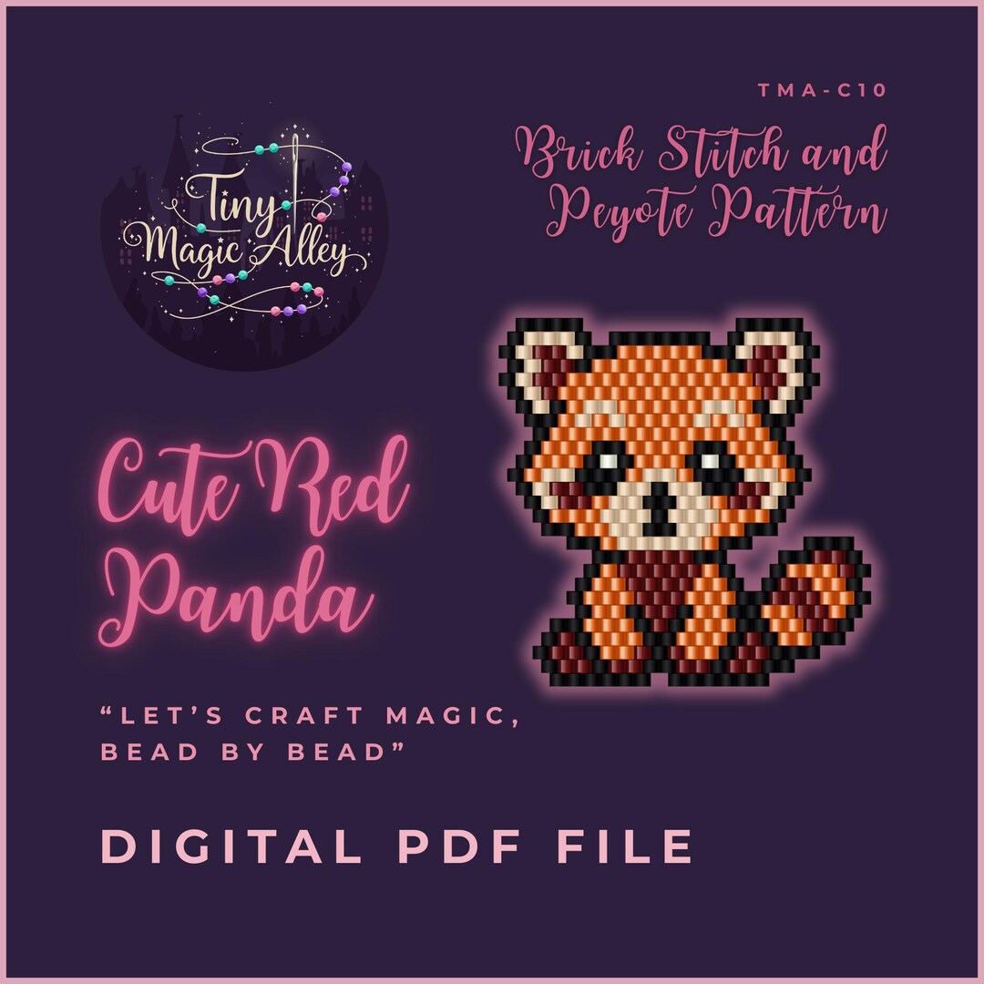 Cute Red Panda Bead Pattern PDF – Brick Stitch and Peyote – Miyuki ...