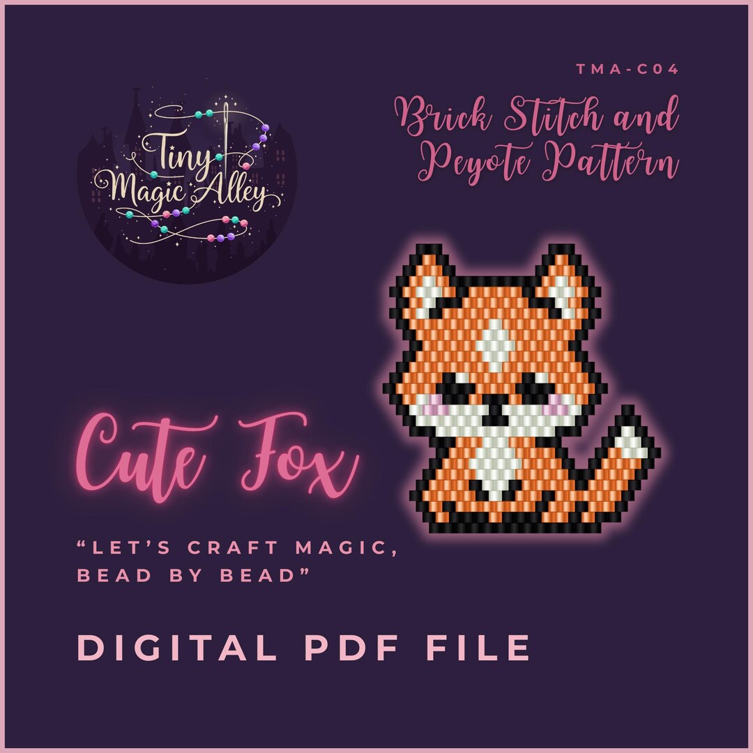 Cute Fox Bead Pattern – Brick Stitch & Peyote PDF | Miyuki Delica 11/0 ...