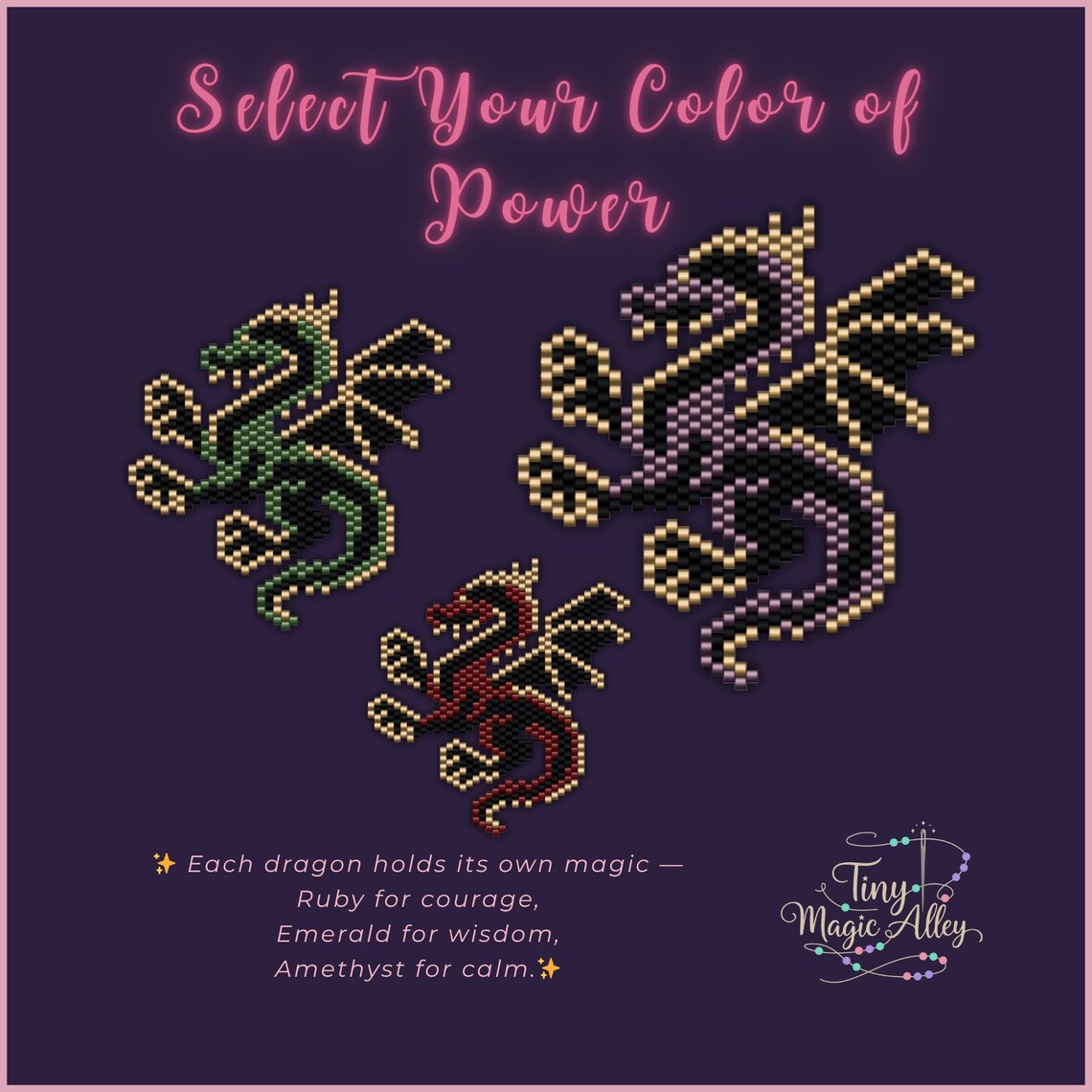 Beaded Dragon Trio Pattern PDF – Brick Stitch & Peyote Beading DIY ...