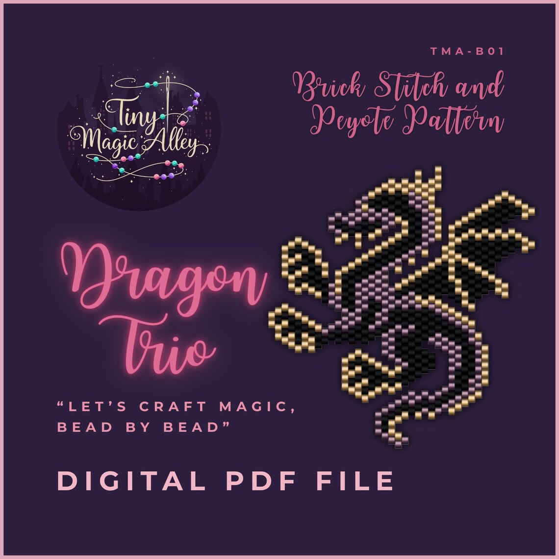 Beaded Dragon Trio Pattern PDF – Brick Stitch & Peyote Beading DIY ...