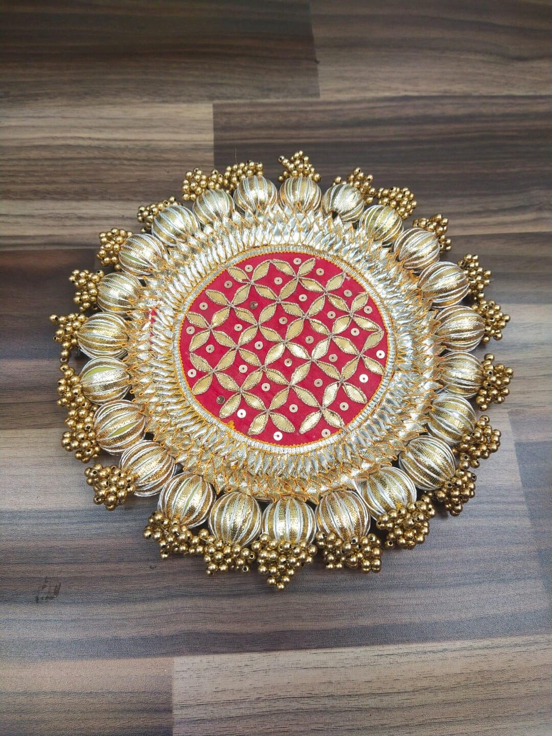 Handmade Gota Patti Wooden Plate, Indian Festive Table Decor (9 Inch ...