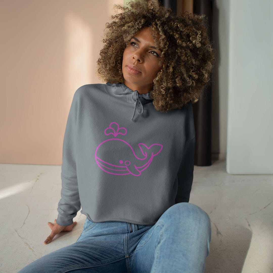 Crop Hoodie Pink Line Art Whale Crop Hoodie | Cute Nautical Ocean ...