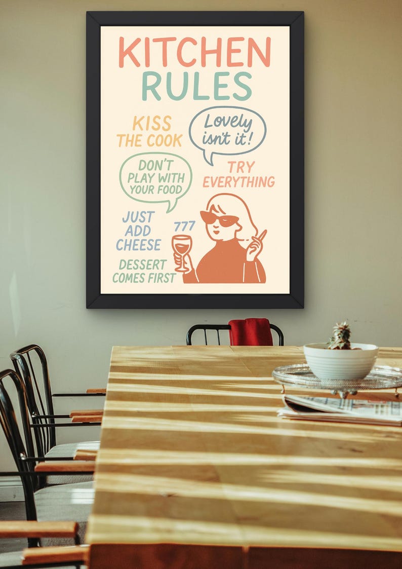 Kitchen Rules Wall Art Printable | Pastel Aesthetic | Funny Kitchen ...
