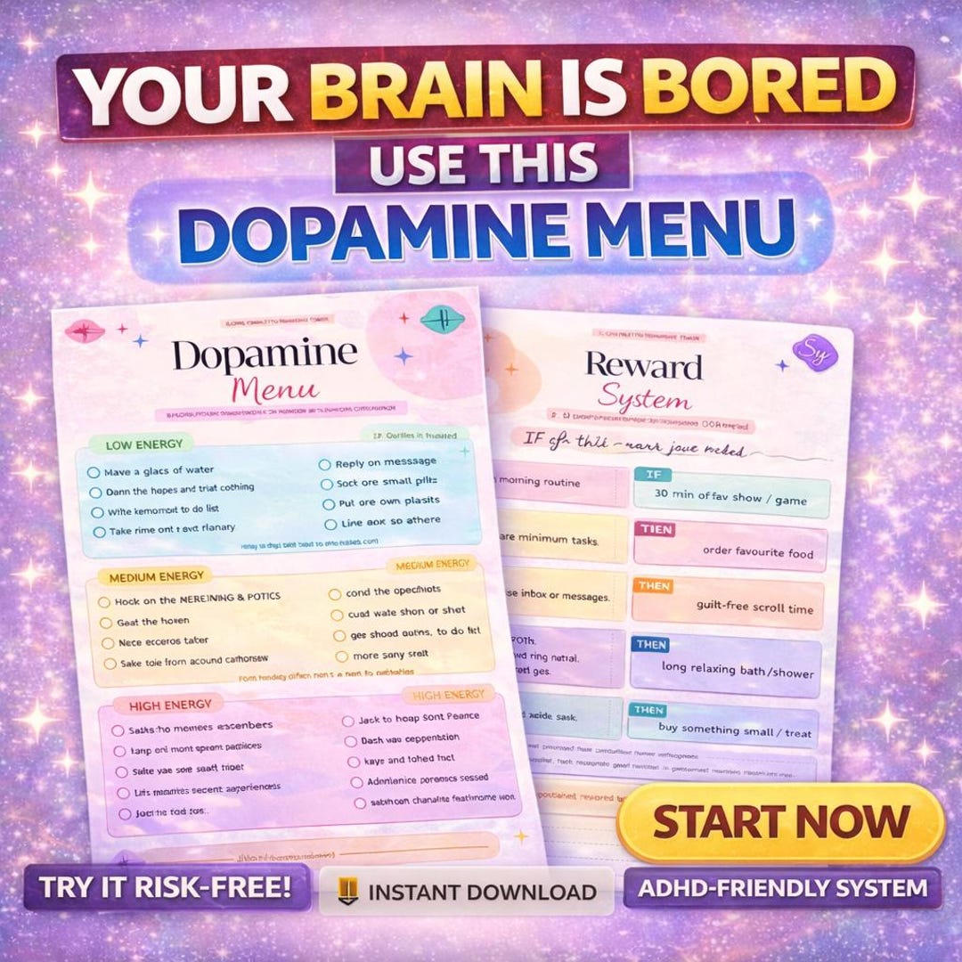 ADHD Dopamine Menu Printable: Productivity Planner, Motivation System ...