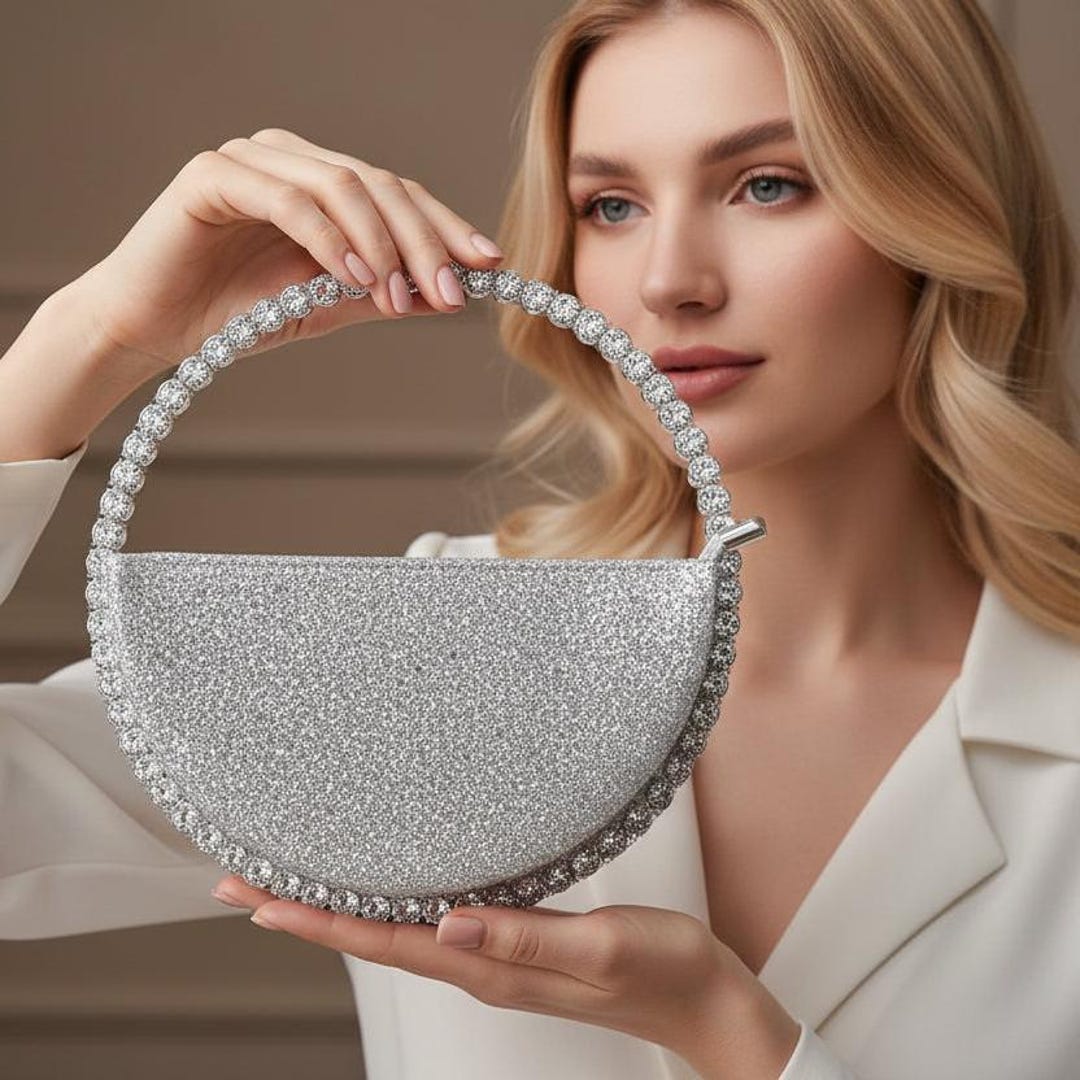 Elegant Rhinestone Circle Shimmer Evening Clutch - Etsy
