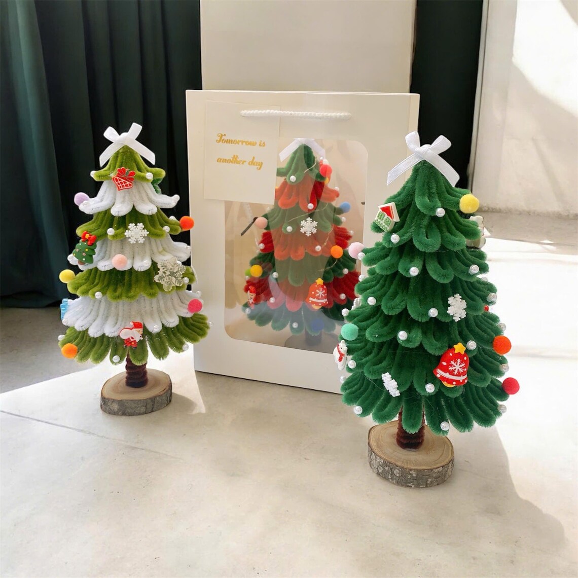 Handmade Felt Christmas Tree Decor, Mini Tabletop Holiday Decoration - Etsy