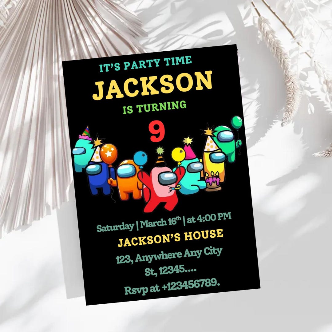 Editable Among Us Birthday Invitation, Kids Space Game Party Invite ...