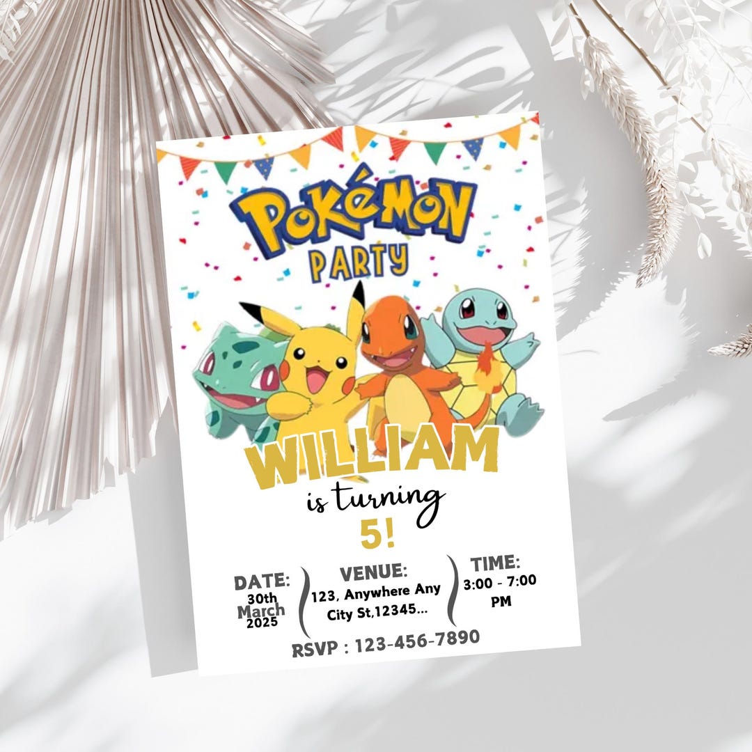 Pokemon Birthday Invitation, Card Theme (canva Digital Download) - Etsy
