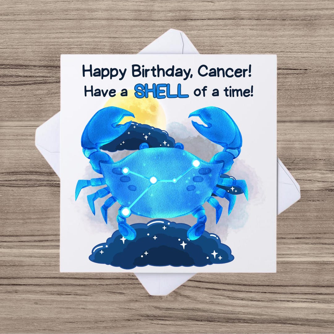 Funny Happy Birthday Cancer Card, Funny Crab Pun Zodiac Card for Him ...
