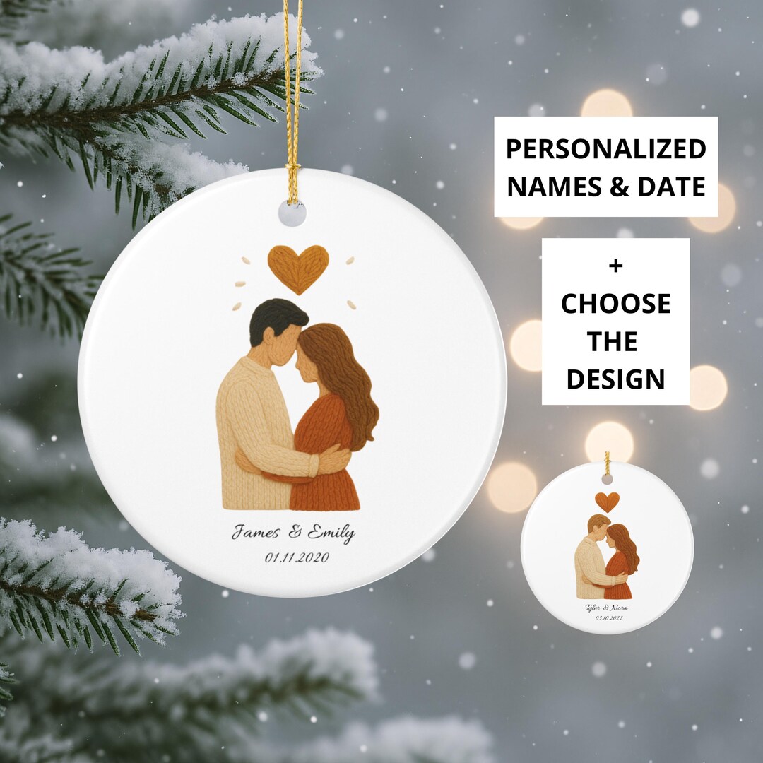 Custom Couple Embroidery Ceramic Ornament, Personalized Couple Name ...