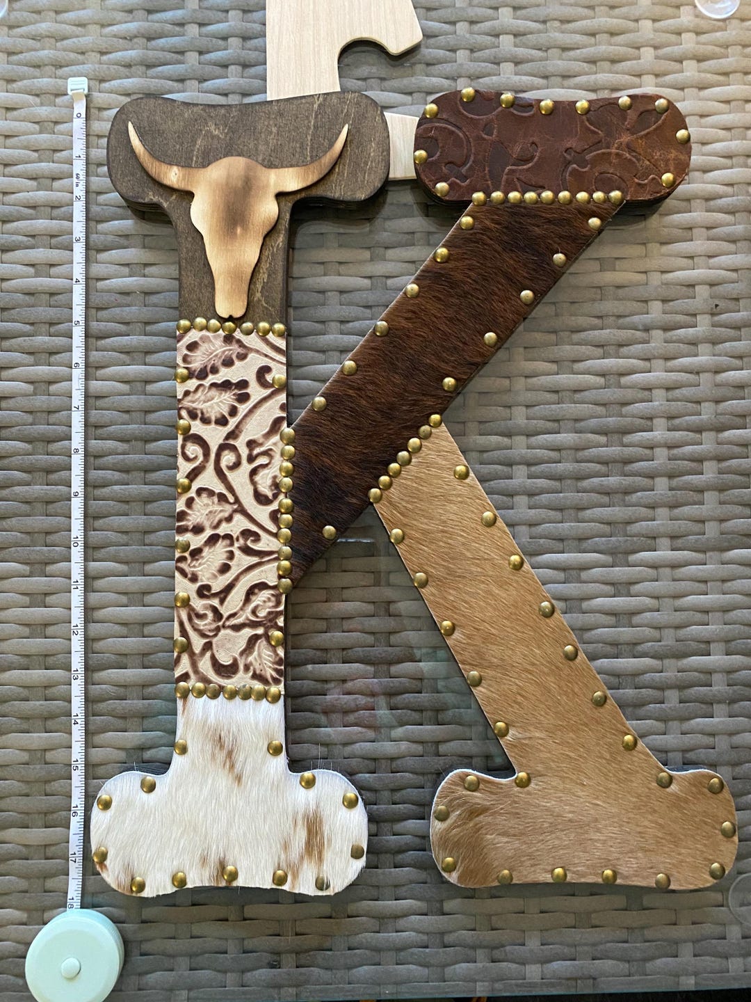 Cowhide Tooled Leather Letter K: Large Wood Initial Decor - Etsy