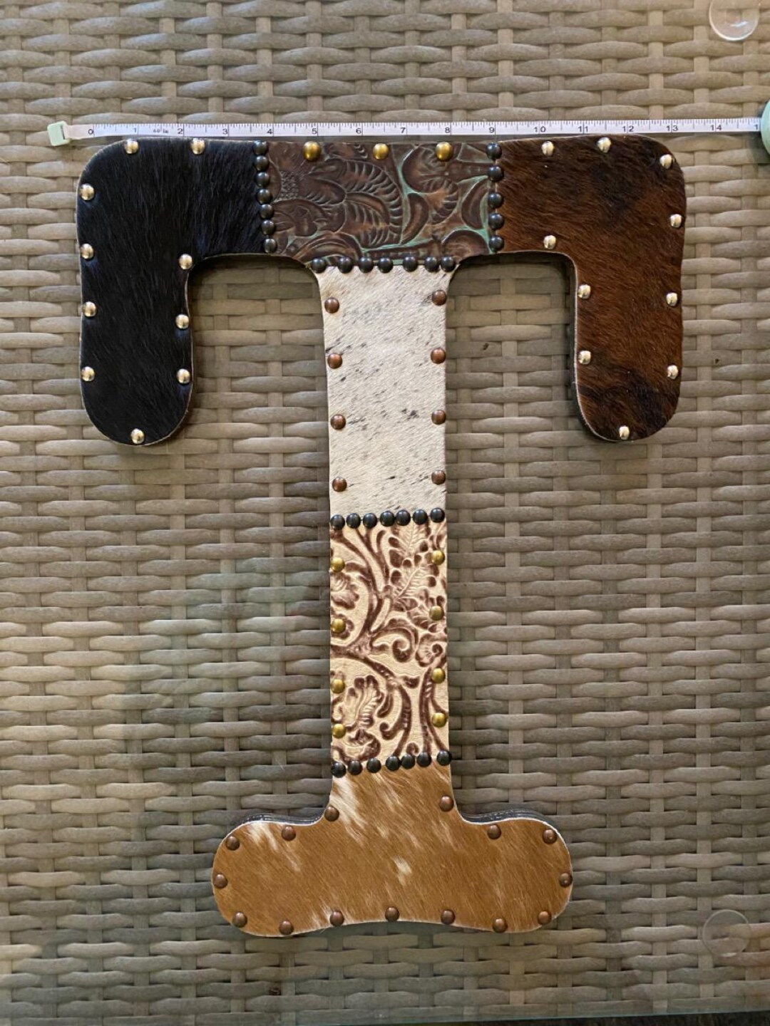 Cowhide Letter T, Tooled Leather & Tack Trimmed Wood - Etsy