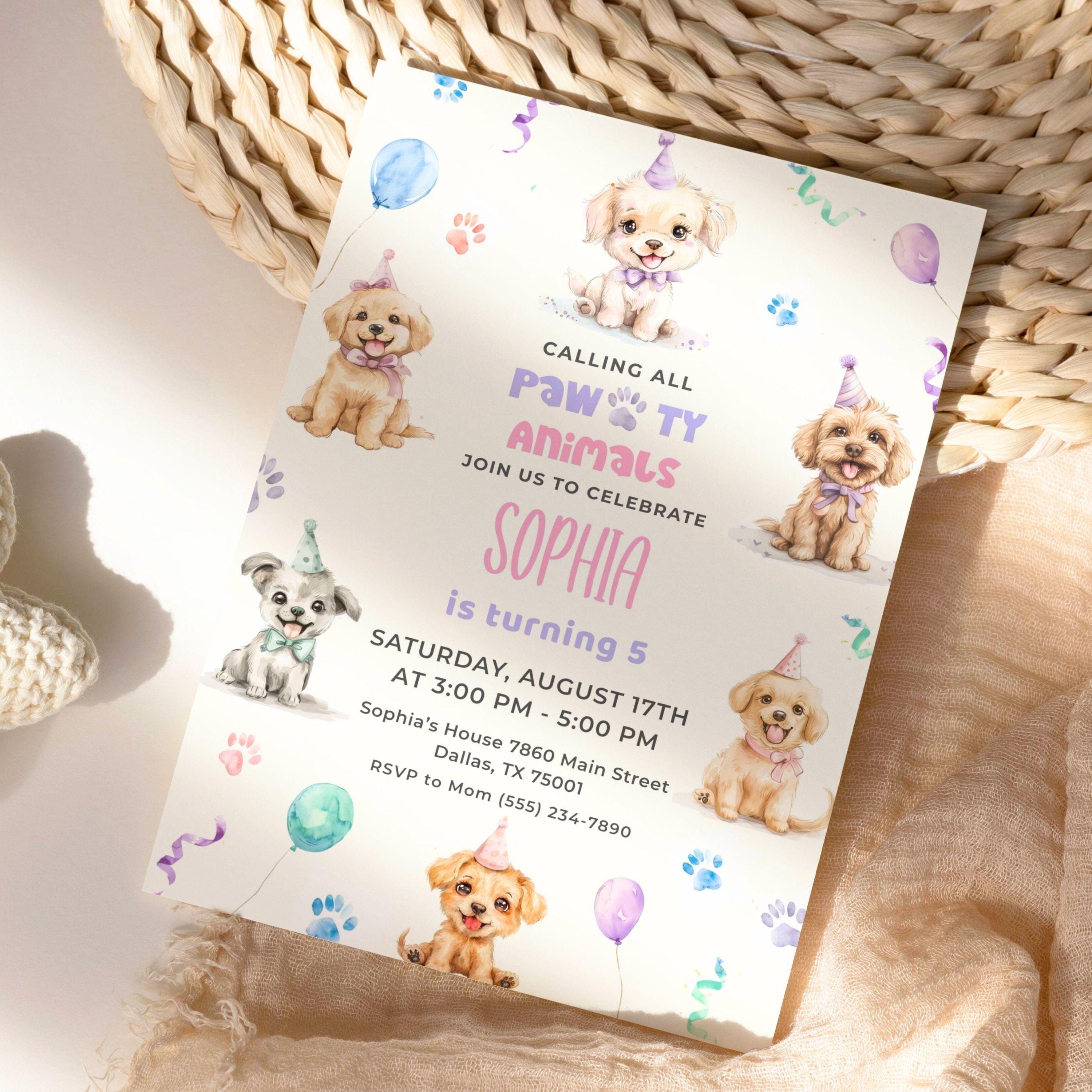 Editable Dogs Birthday Party Invitation, Puppy Birthday Party Animal ...