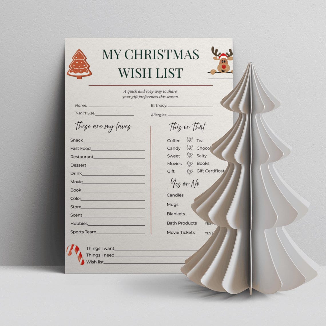 Christmas Wish List Adults: Printable Secret Santa Questionnaire ...