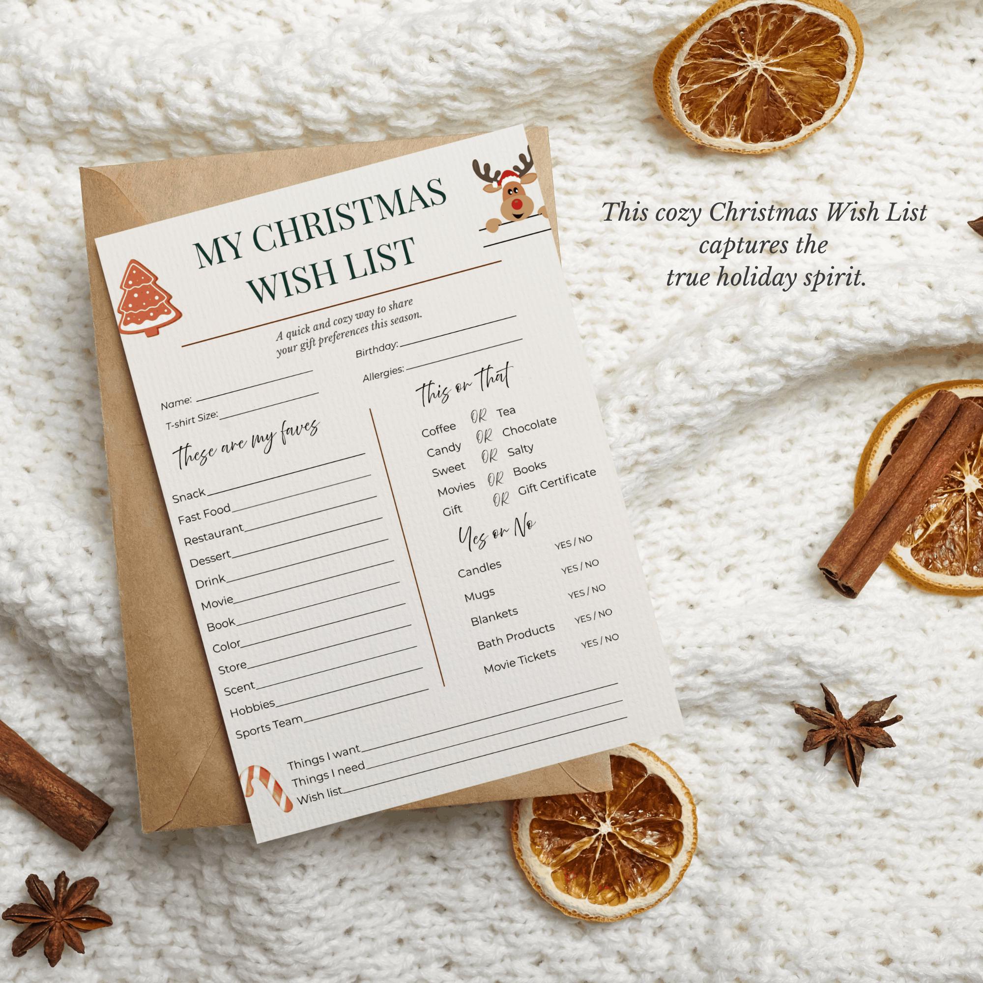 Christmas Wish List Adults: Printable Secret Santa Questionnaire ...