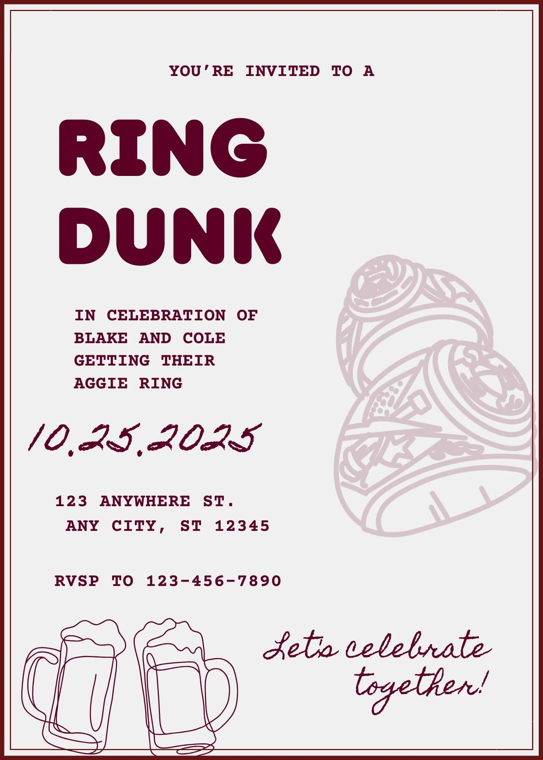 Texas A&M Ring Dunk Invitation: Aggie Party, Editable Canva Template ...