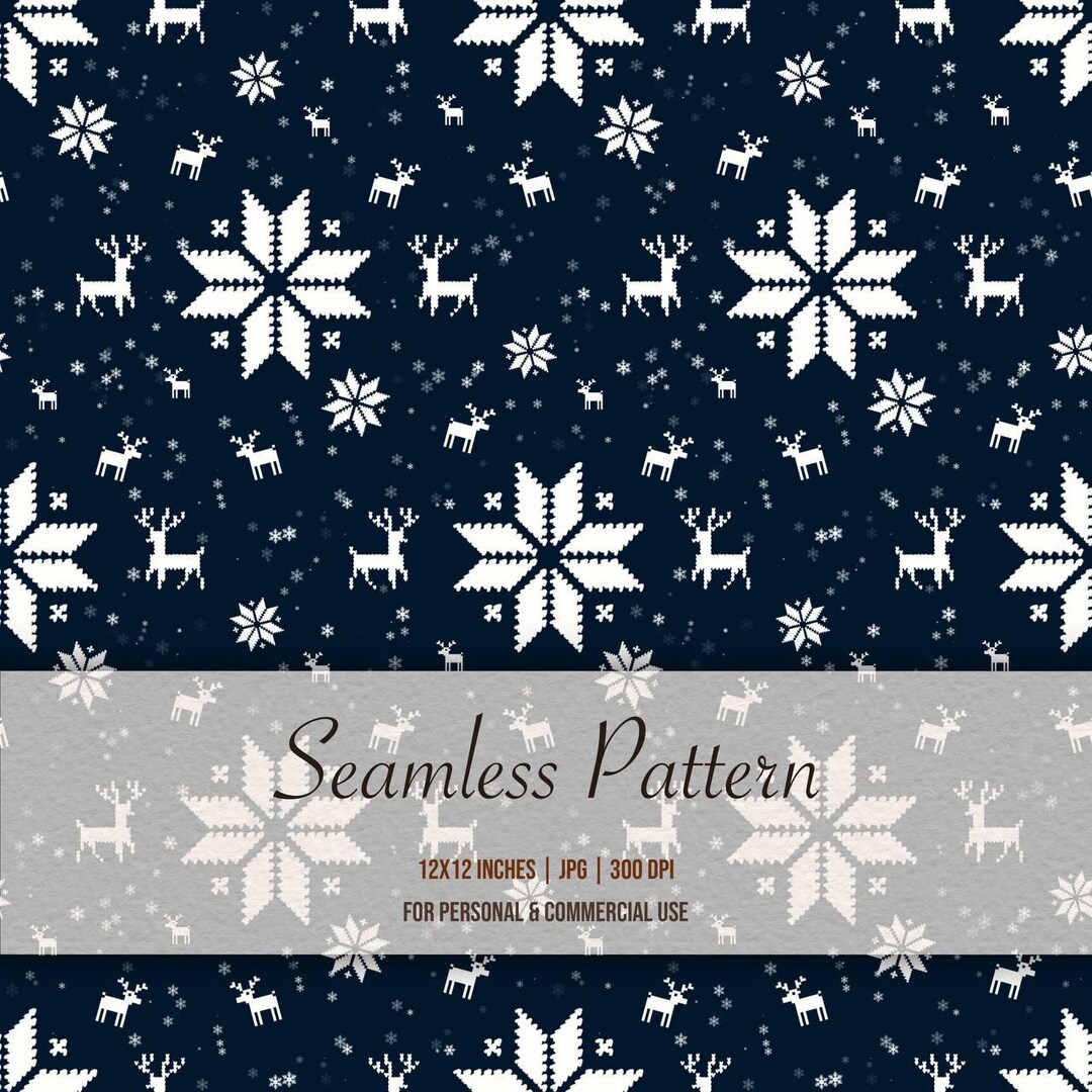 Nordic Christmas Seamless Pattern, Fair Isle Reindeer & Snowflake ...