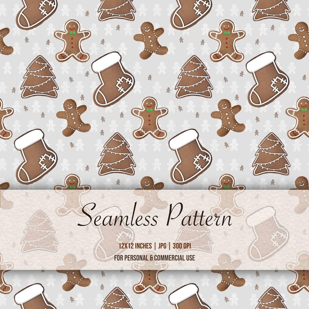 Gingerbread Christmas Seamless Pattern, Holiday Cookie Digital Paper ...