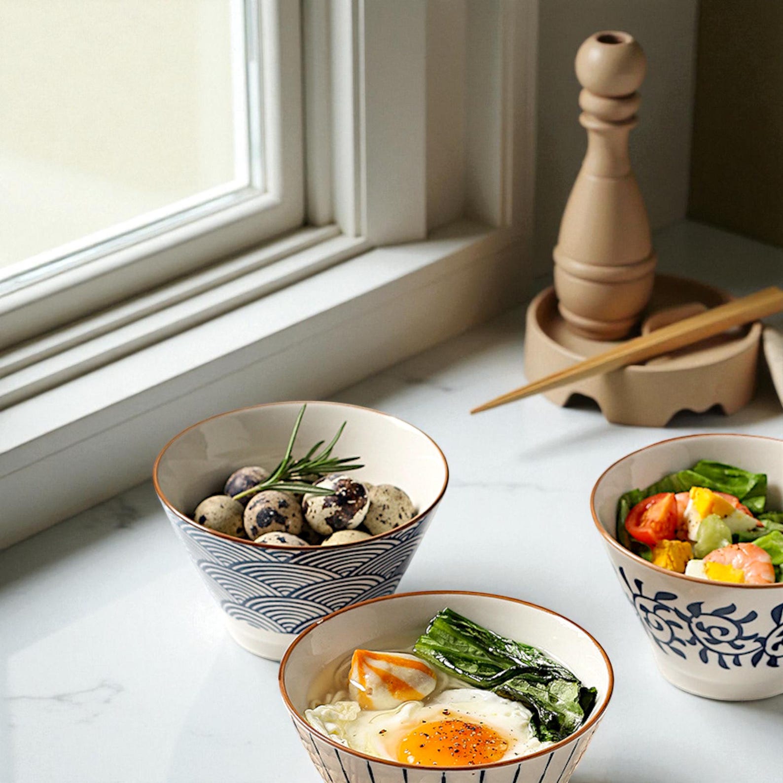 Japanese Ceramic Rice Bowls Blue Pattern Ramen Soup Tableware Gift Box ...