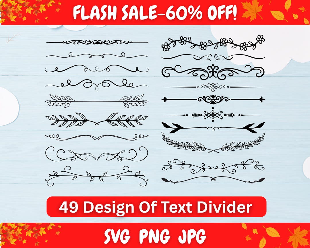 Text Divider SVG Bundle, Decorative Line Divider, Flourish Separator ...