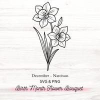 December Birth Flower Bouquet SVG PNG: Holly and Narcissus (digital ...