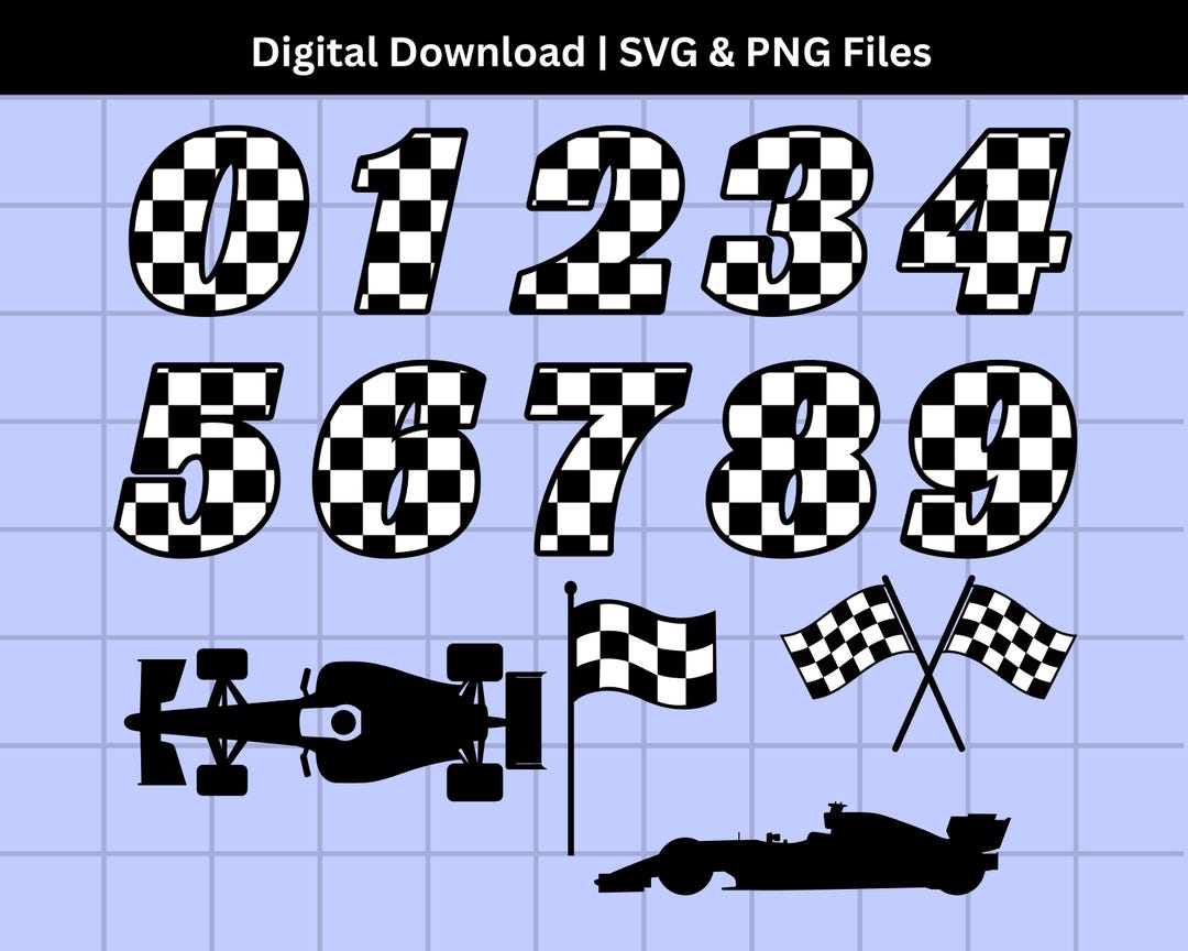 Checkered Racing Numbers SVG Bundle, Race Car Decals (digital Download ...
