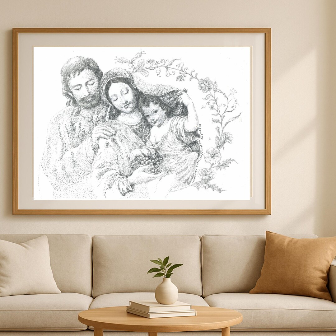 Hand-drawn Holy Family Pointillism Art: Christian Wall Art (JPG) - Etsy ...
