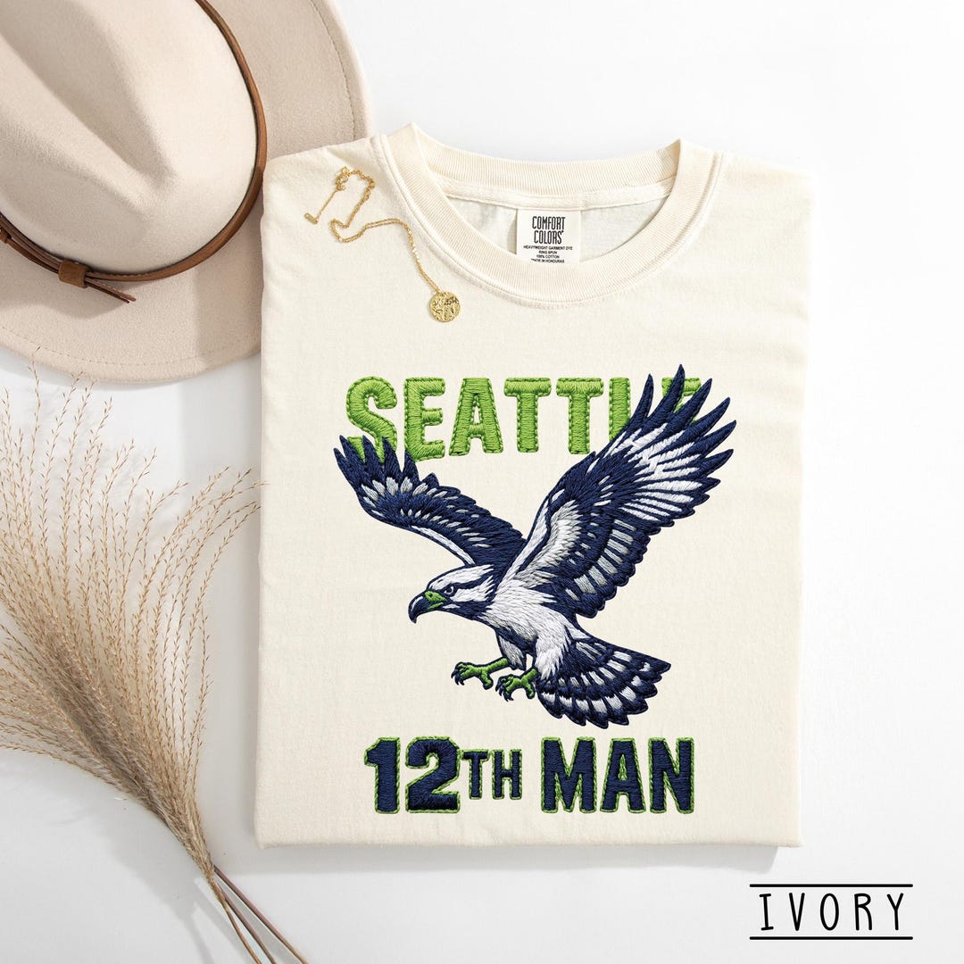 Seattle Eagle T-shirt With Embroidery Look Print , Stitch Effect ...