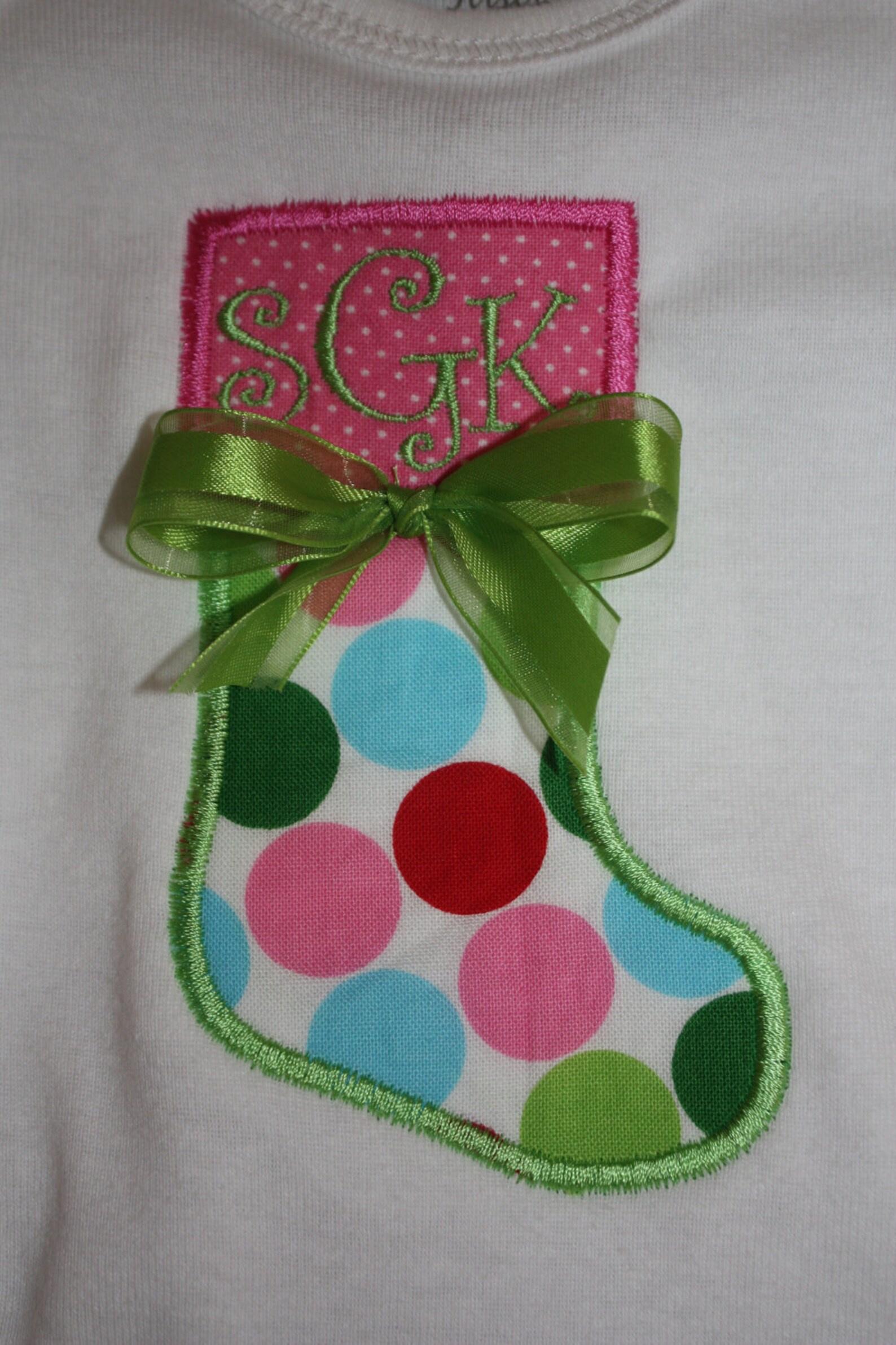 Personalized Applique Christmas Stocking With Bow Onesie or - Etsy