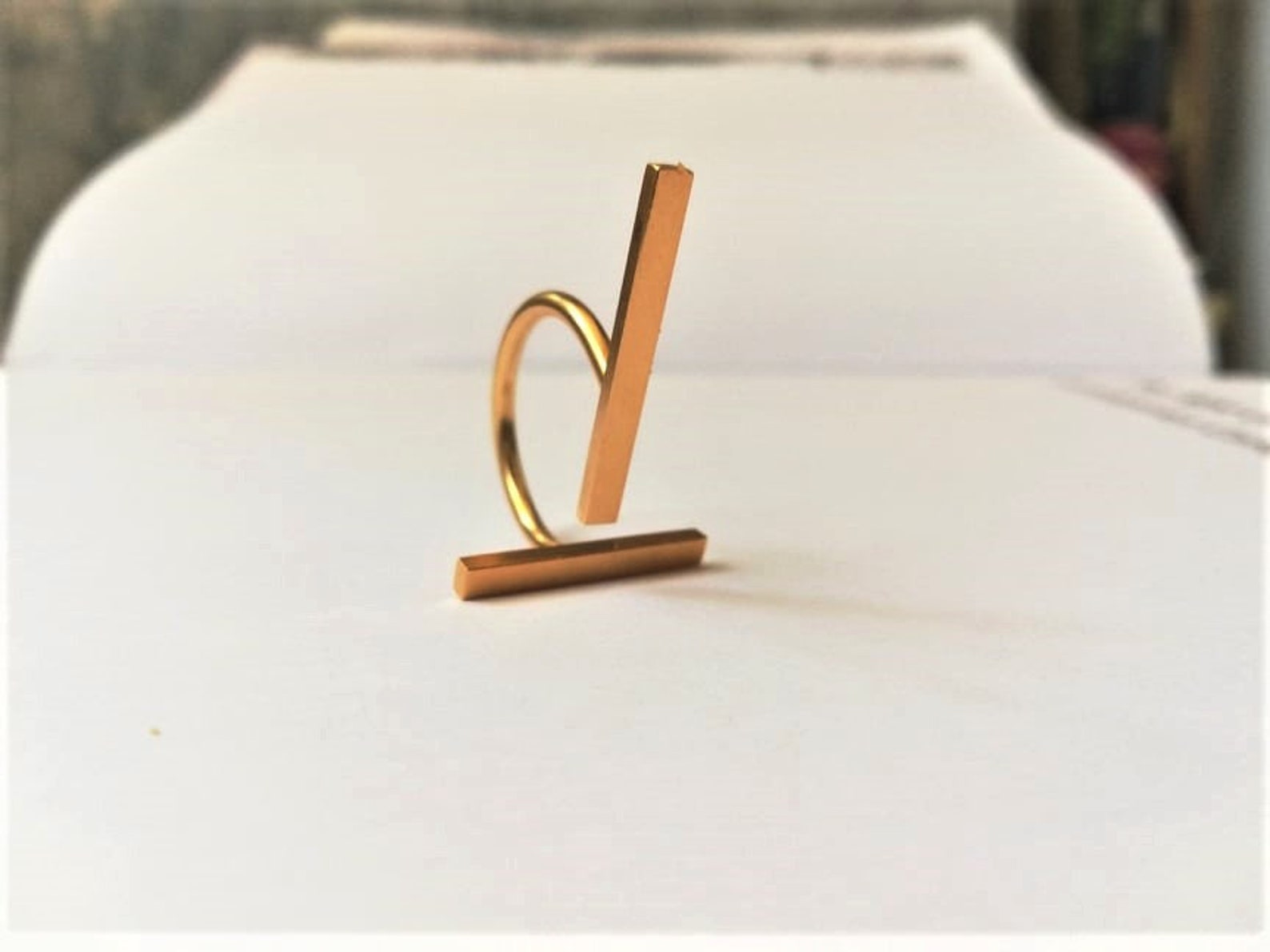 Gold Geometric Ring Gold Bar Ring Gold Geometric Open Bar - Etsy