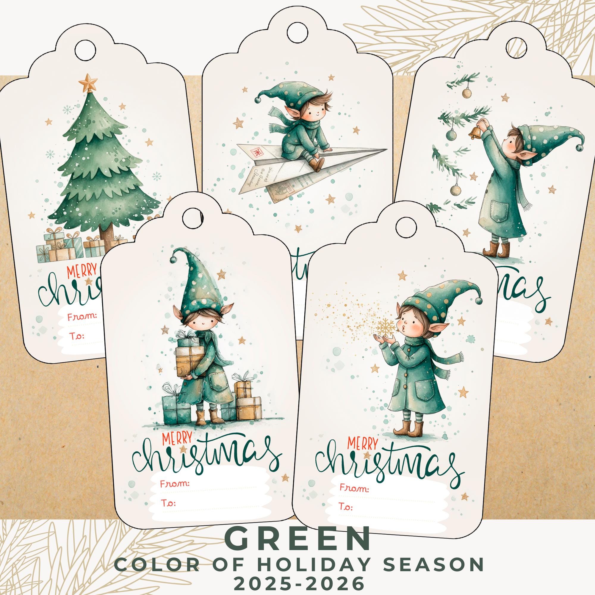 Printable Christmas Gift Tags Vintage Elf - Bundle 20, Whimsical Favor ...