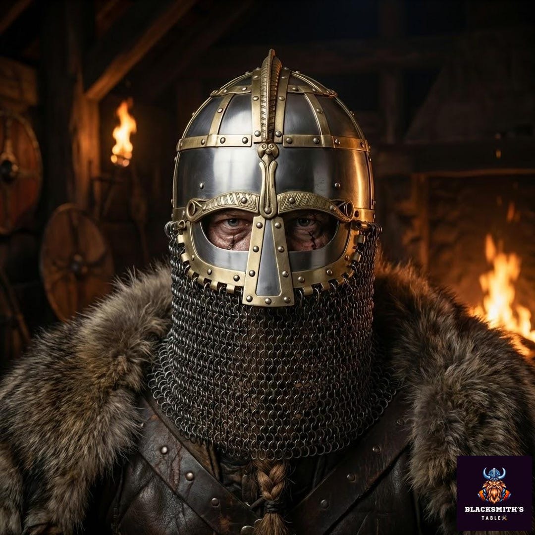 Vendel Period Viking Helmet With Chainmail Aventail | 18G Steel & Brass ...