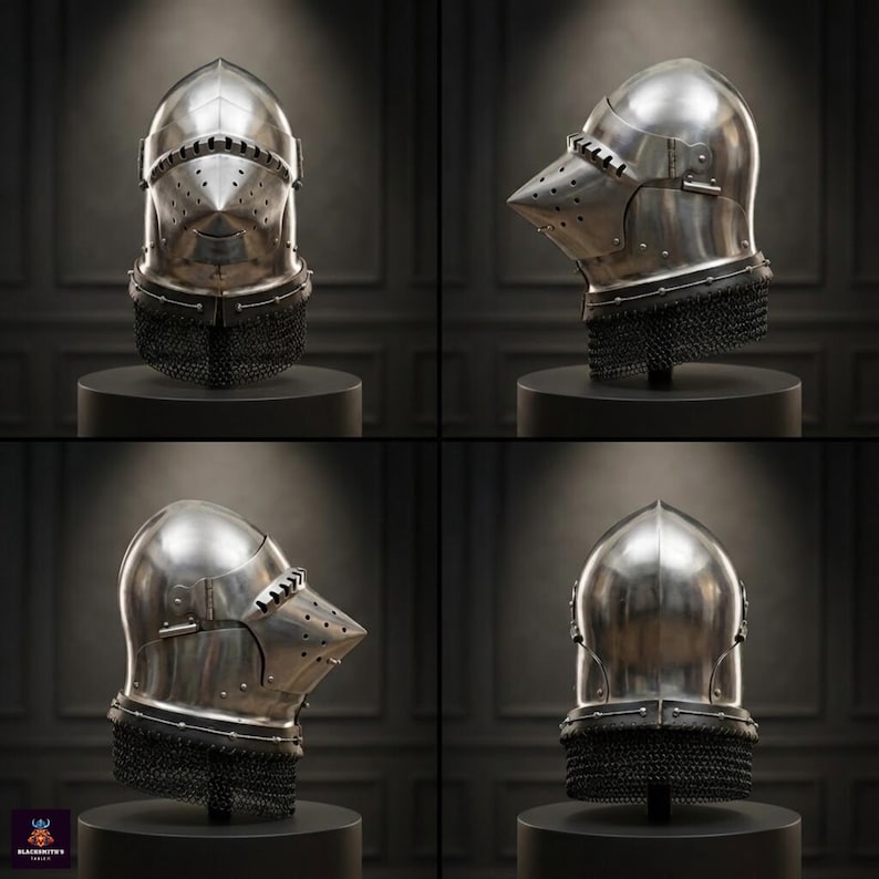 Medieval Bascinet Knight Helmet With Houndskull Visor | Handmade Steel ...