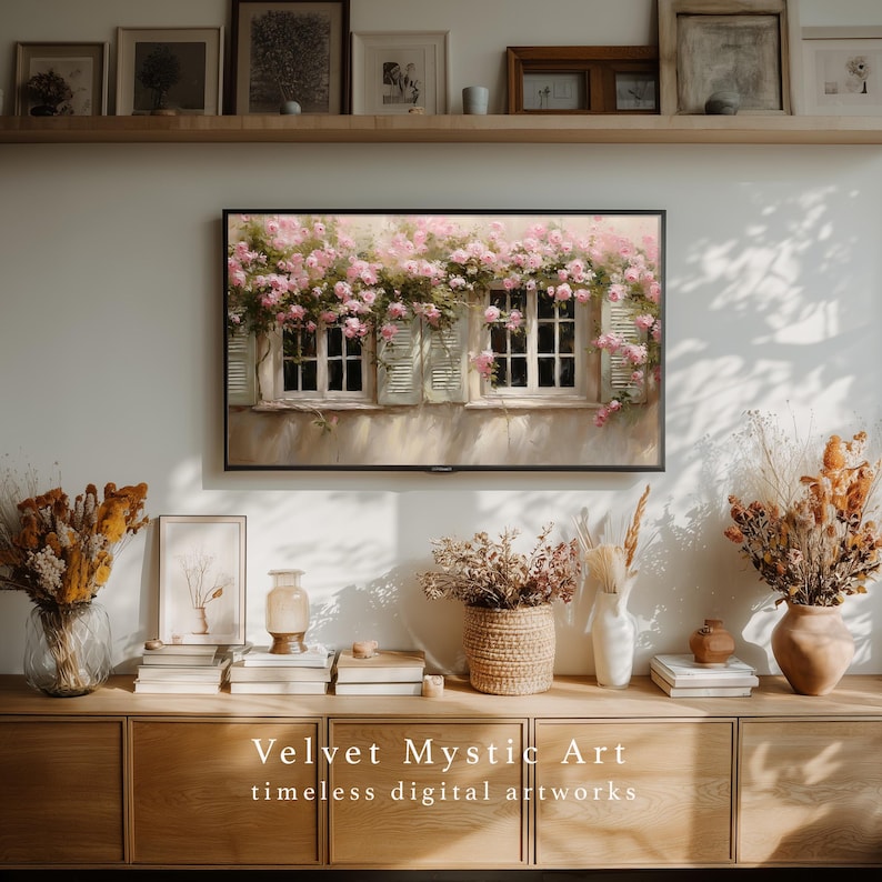 Pink Roses Samsung Frame TV Art, Cottagecore Floral, French Country ...