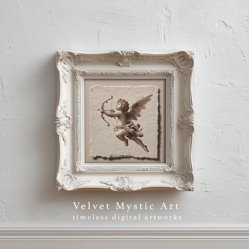 Vintage Cherub Cupid Wall Art, Classical Love Angel Illustration ...