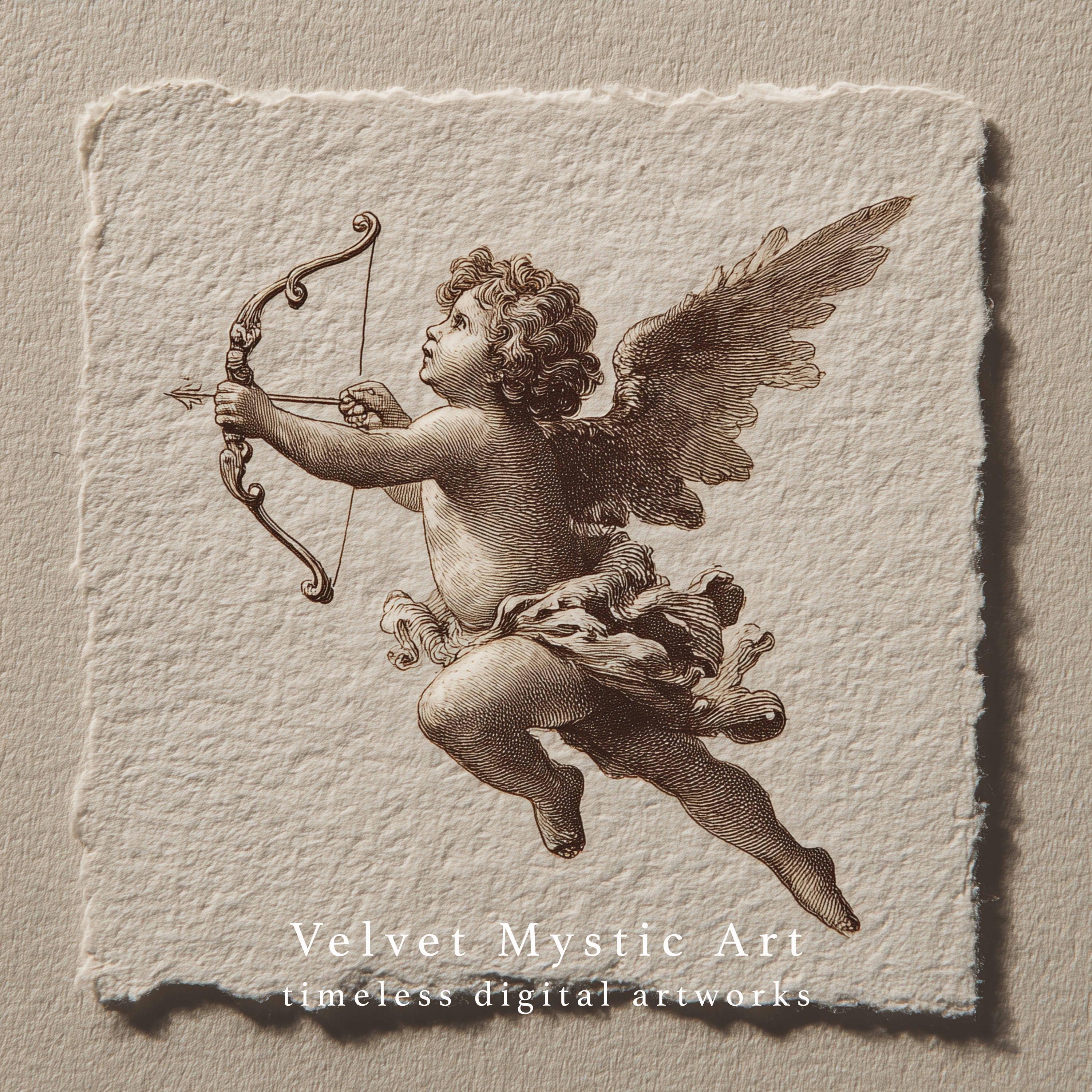 Vintage Cherub Cupid Wall Art, Classical Love Angel Illustration ...