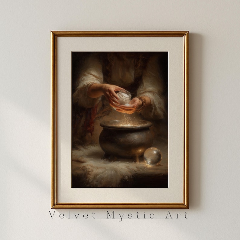 Witch Cauldron Vintage Oil Painting Print | Moody Halloween Decor ...