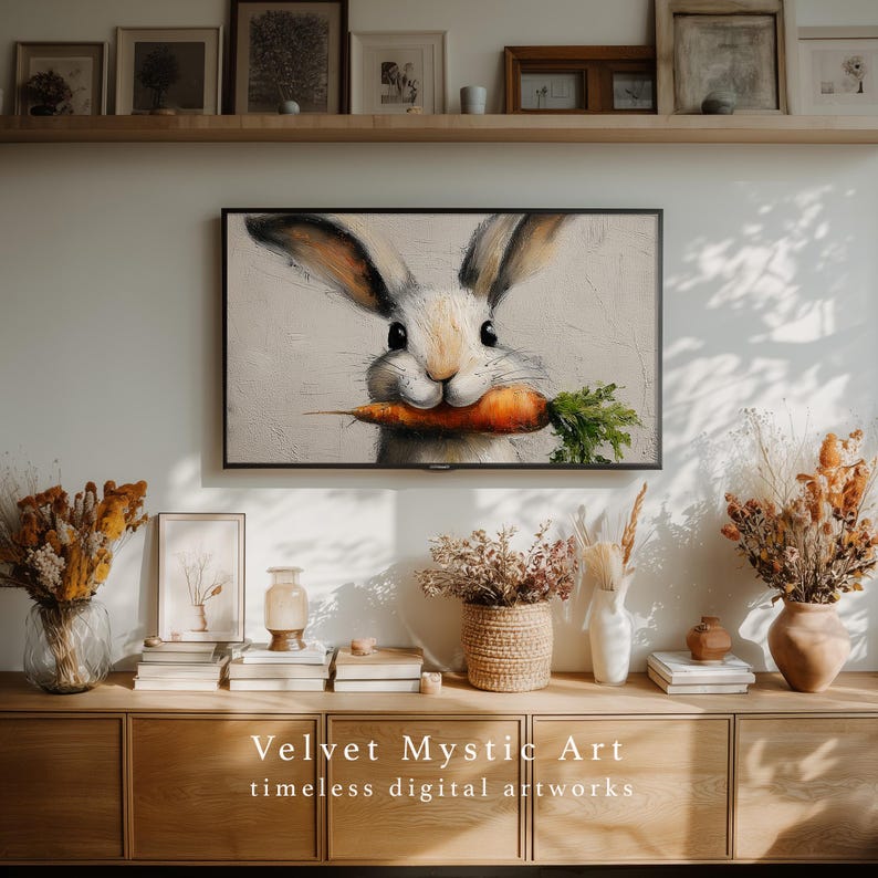 Easter Bunny Painting, Neutral Farmhouse Samsung Frame TV Art (digital ...