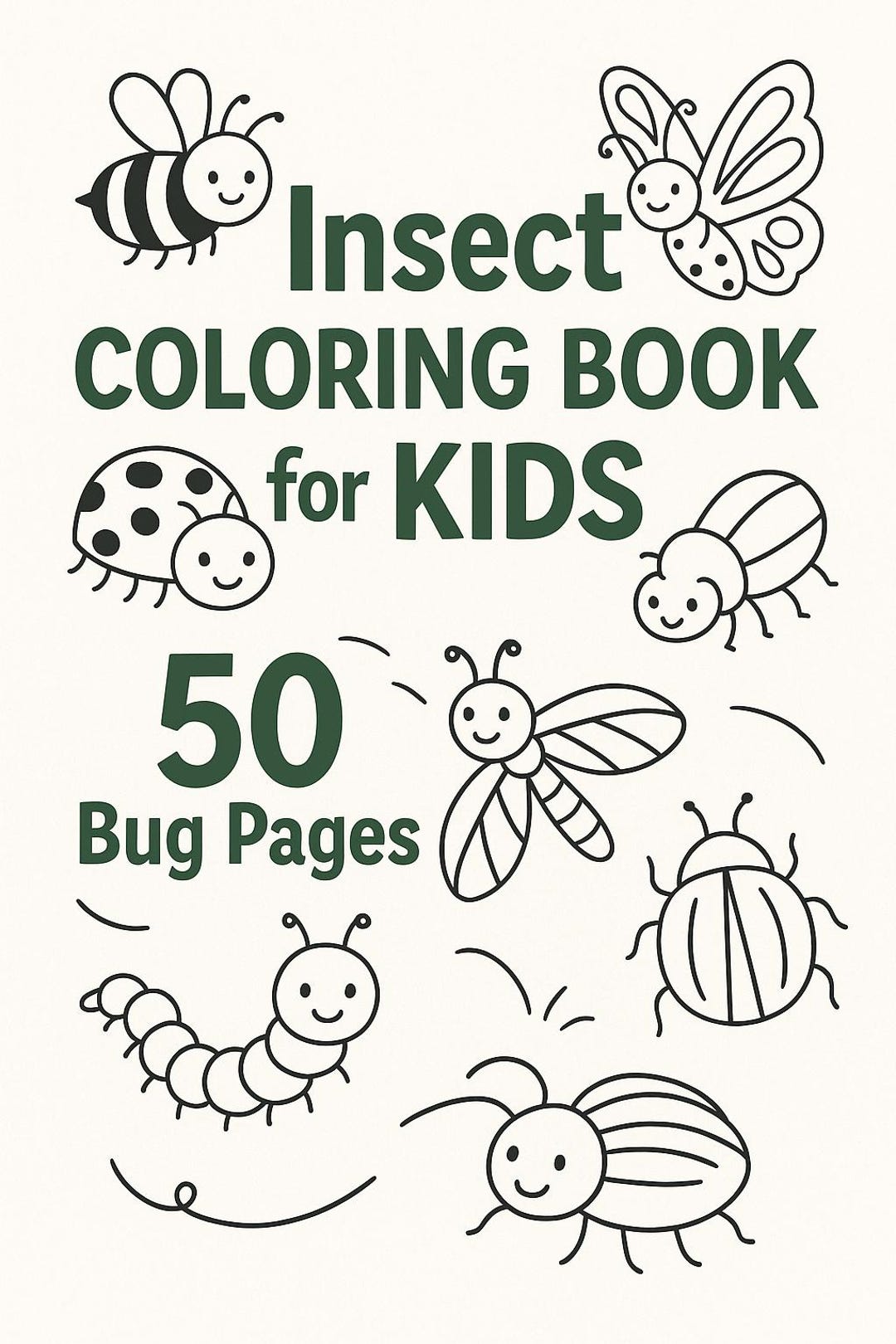 Insect Coloring Book for Kids: 50 Bug Illustrations (digital Download ...