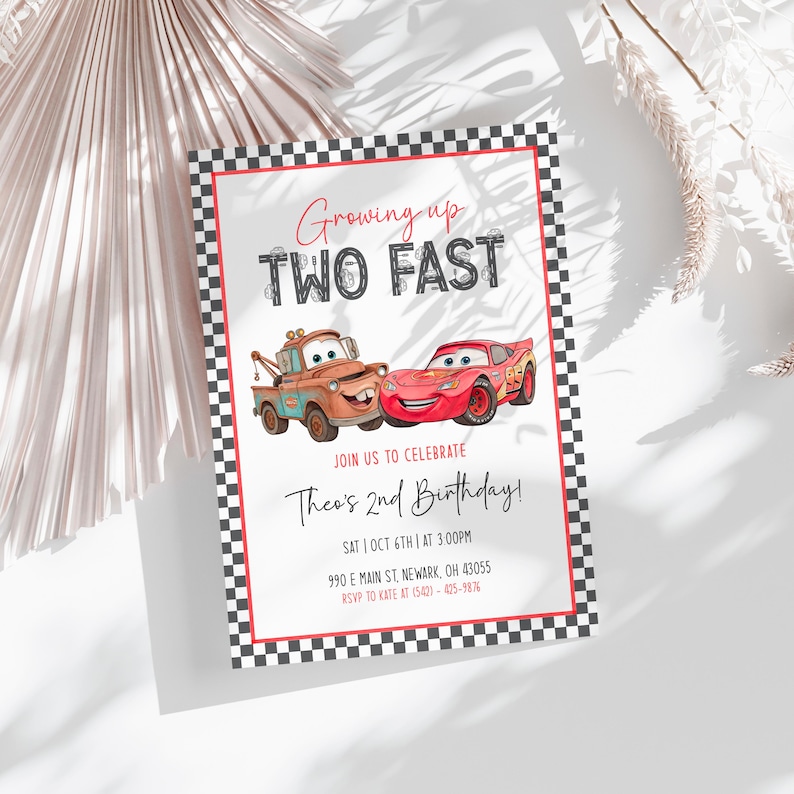 Lightning Mcqueen Birthday Invitation, Two Fast, Editable Canva ...