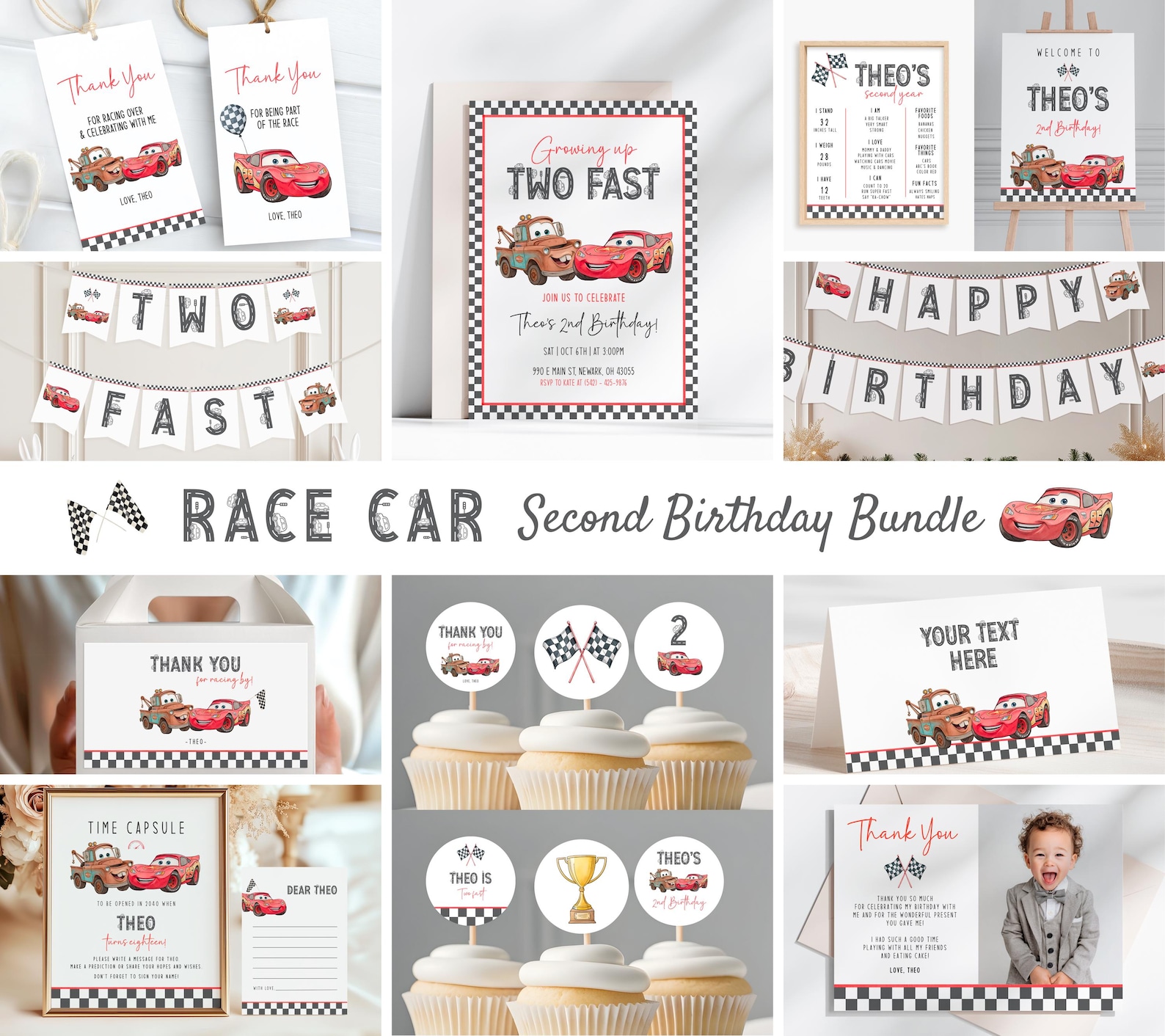 Editable Cars Birthday Party Signs, Lightning Mcqueen Decor (digital ...