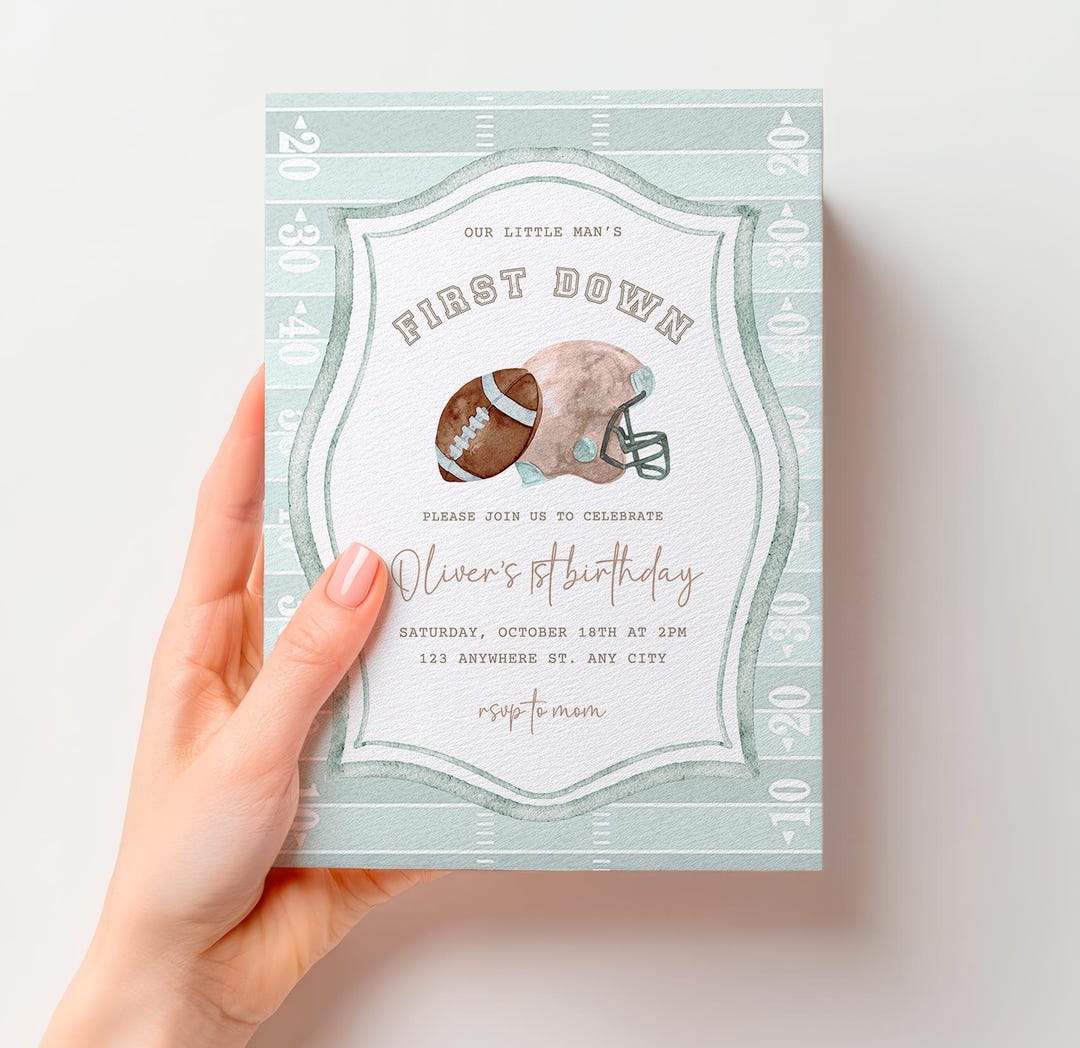 First Down Football 1st Birthday Invitation Template (editable Canva ...