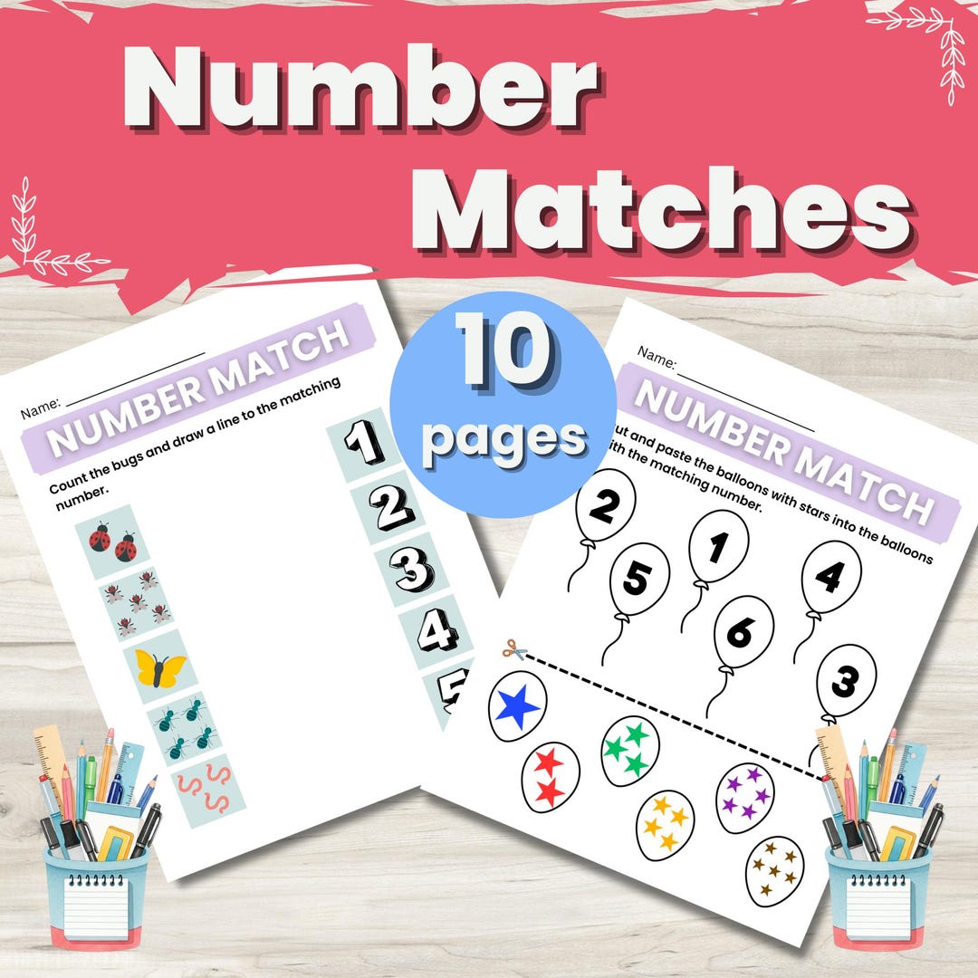 Preschool Number Match Worksheets | Numbers 1-10 Activity Printable - Etsy