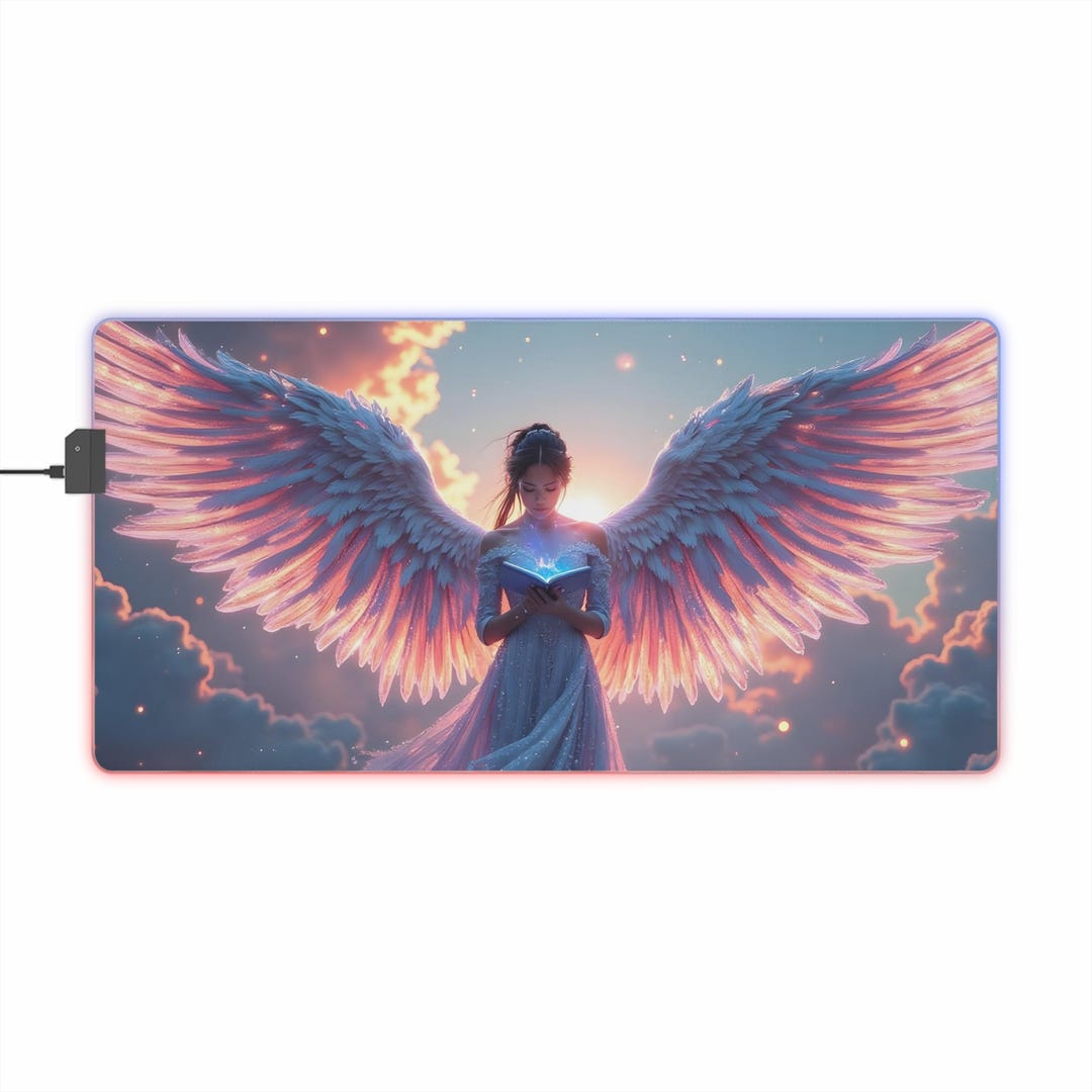 RGB LED Angel Wings Gaming Mouse Pad - Polyester Surface, Non-slip Base ...