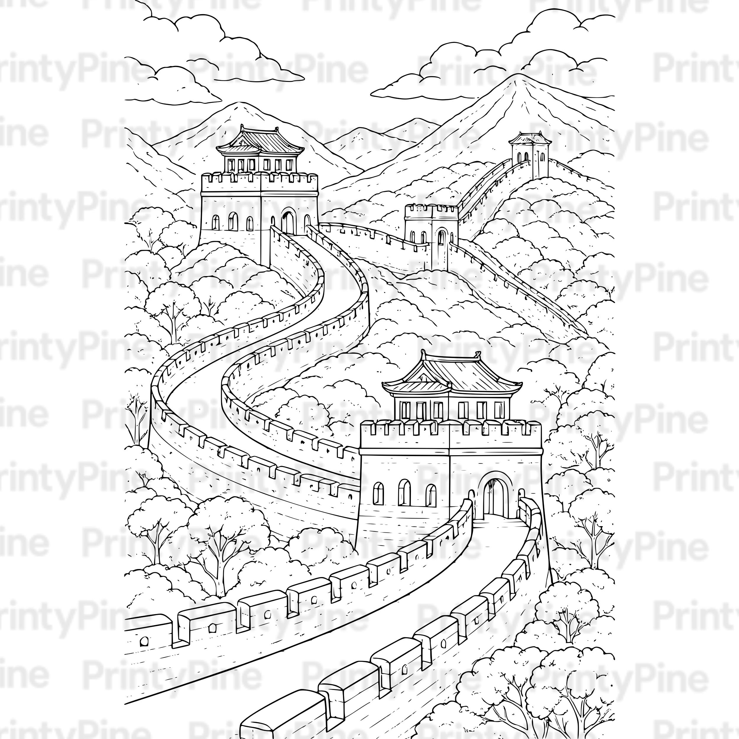 Great Wall of China Coloring Sheets | SVG & PNG | Printable Pages for ...