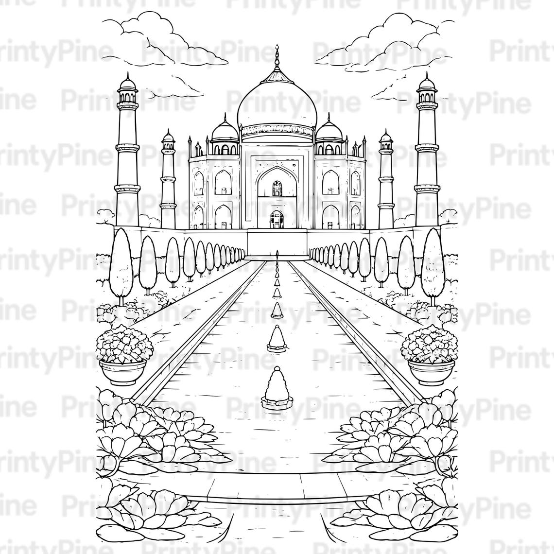 Taj Mahal Coloring Sheets | SVG & PNG | Printable Pages for Kids and ...