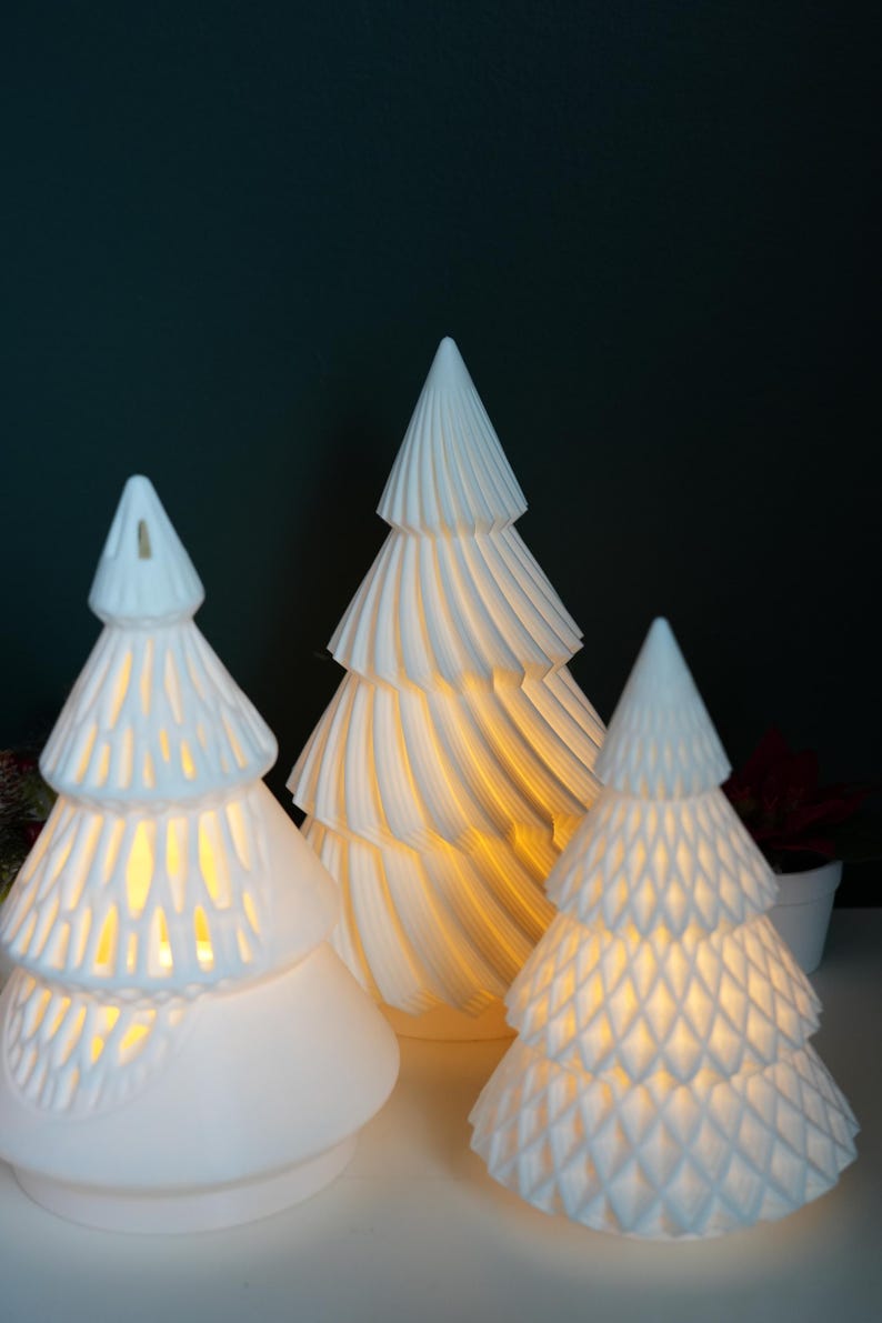 White Christmas Tree Tea Light Holder Set | Nordic Holiday Decor - Etsy ...